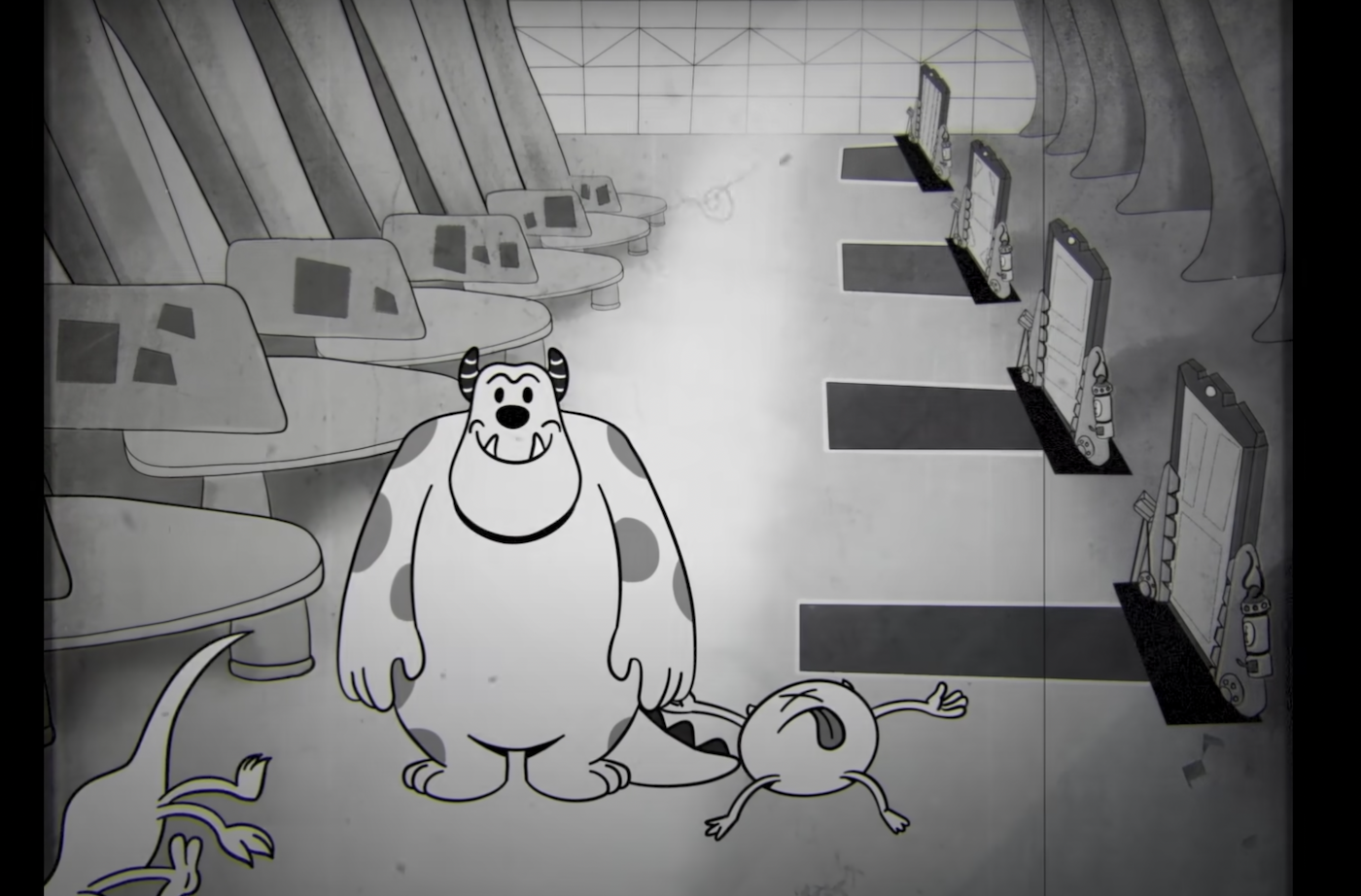 Pixar Recreates "Monsters Inc." as Old-Timey Inkblot Cartoon