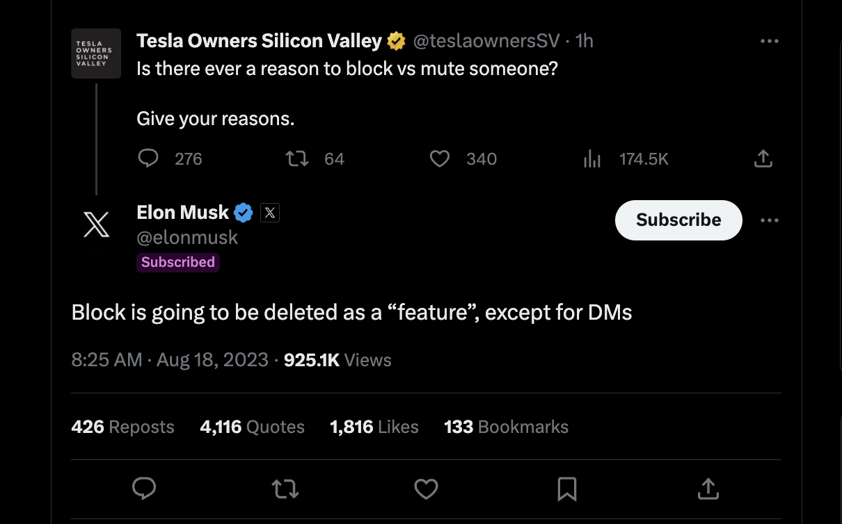 Elon Musk "Deleting" Block Option on X