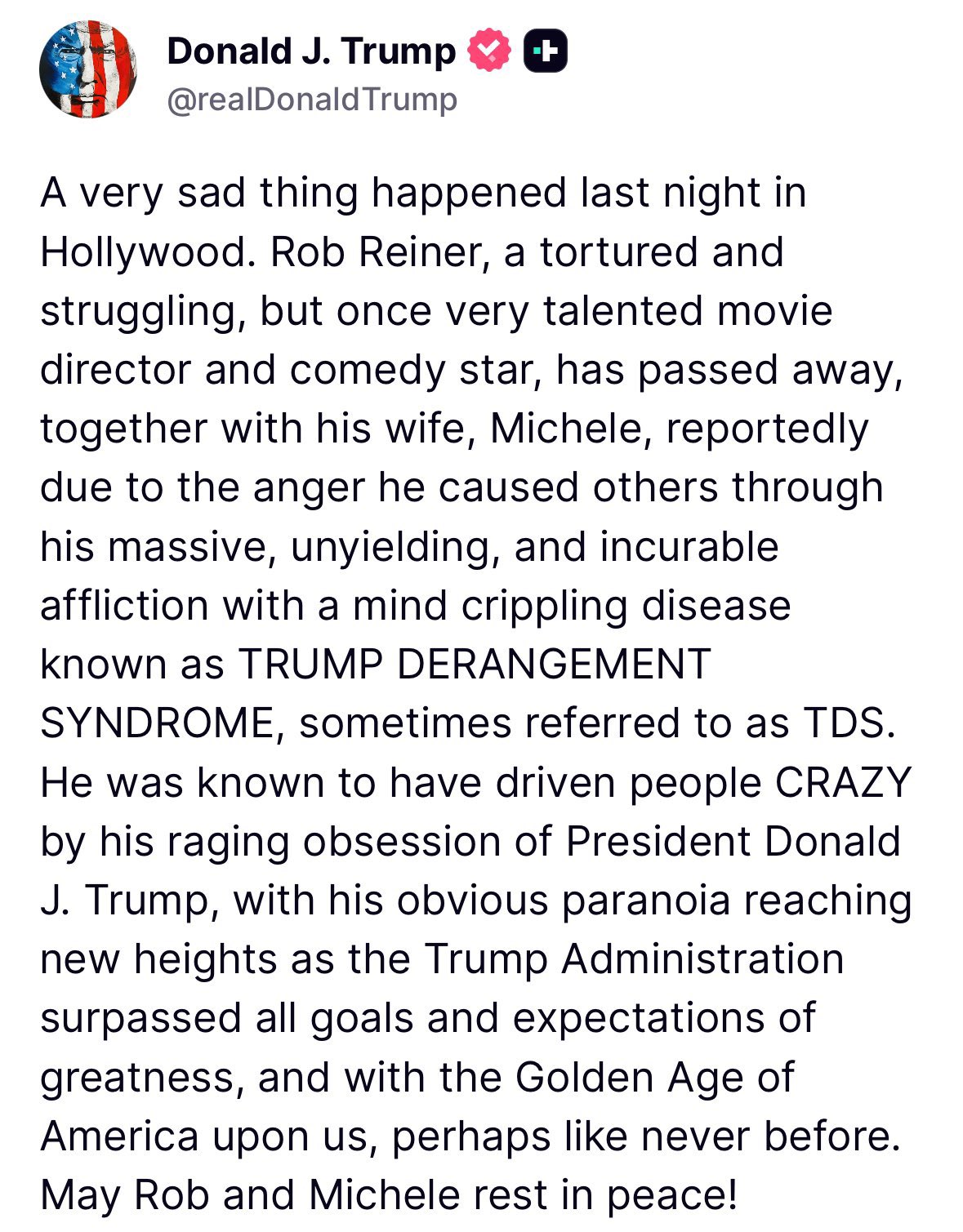 Trump Makes Deranged Post About Murder of Rob and Michelle Reiner