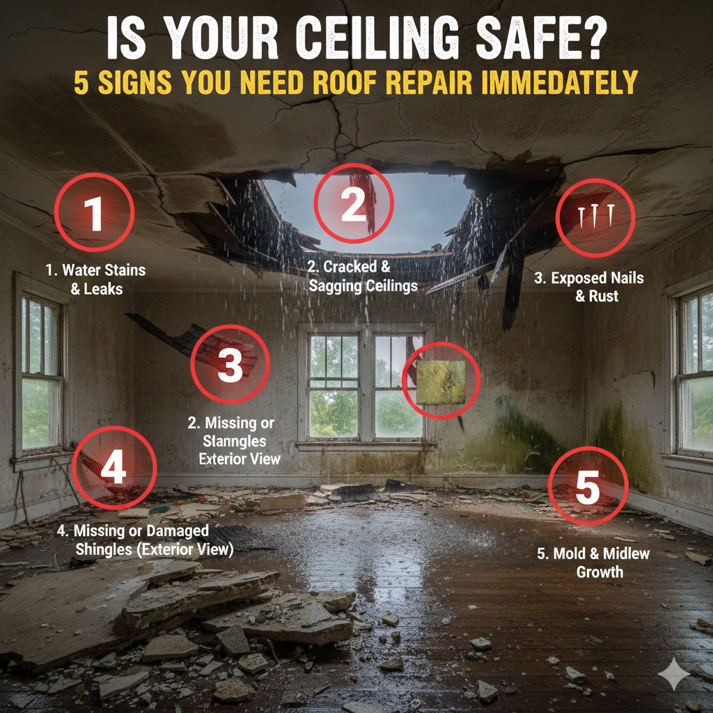 Is Your Ceiling Safe? 5 Signs You Need Roof Repair Immediately